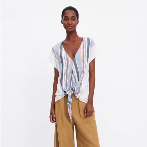 Zara | Tops | Nwts Zara Multi Color Neutral Colored Tie Up S | Poshmark